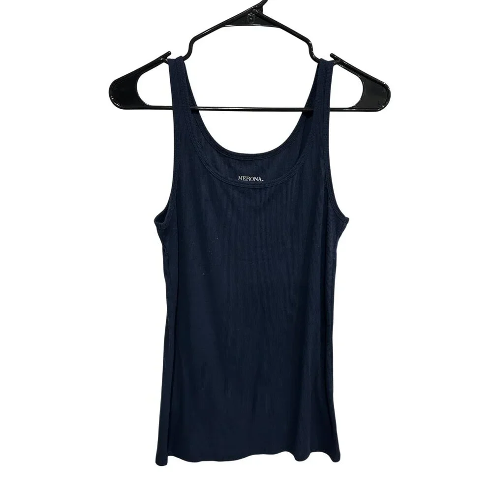 Merona | Tops | Merona Navy Blue Ribbed Tank Top Large Athleisure ...